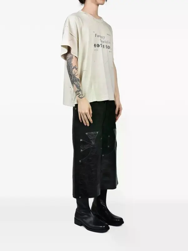 SEKRIT Cross-patch Leather Shorts