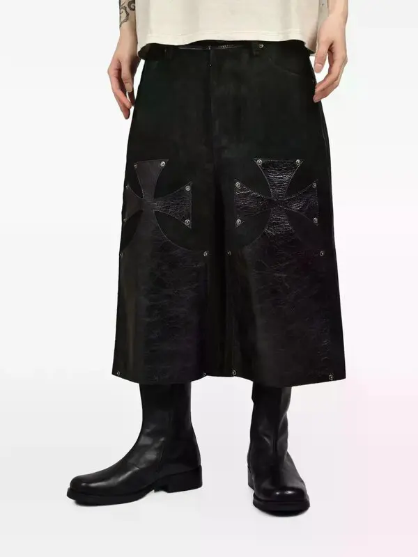 SEKRIT Cross-patch Leather Shorts