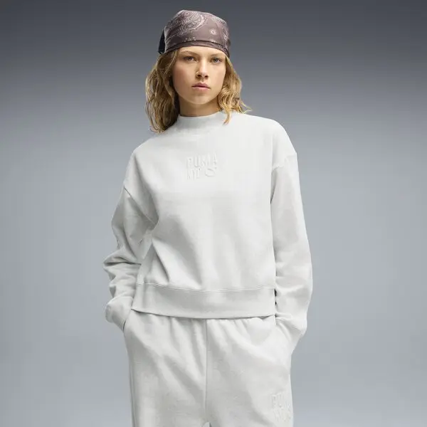 PUMA Nyc Mock Neck Crew Sweatshirt - White
