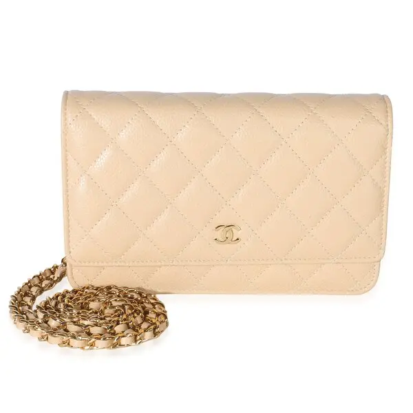 Chanel Quilted Caviar Classic Wallet On Chain - Beige