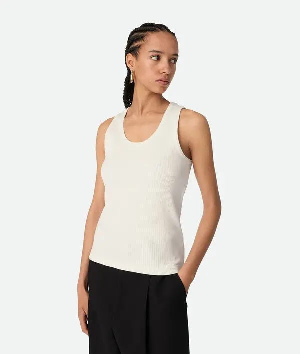Bottega Veneta Cotton Ribbed Tank Top - Chalk
