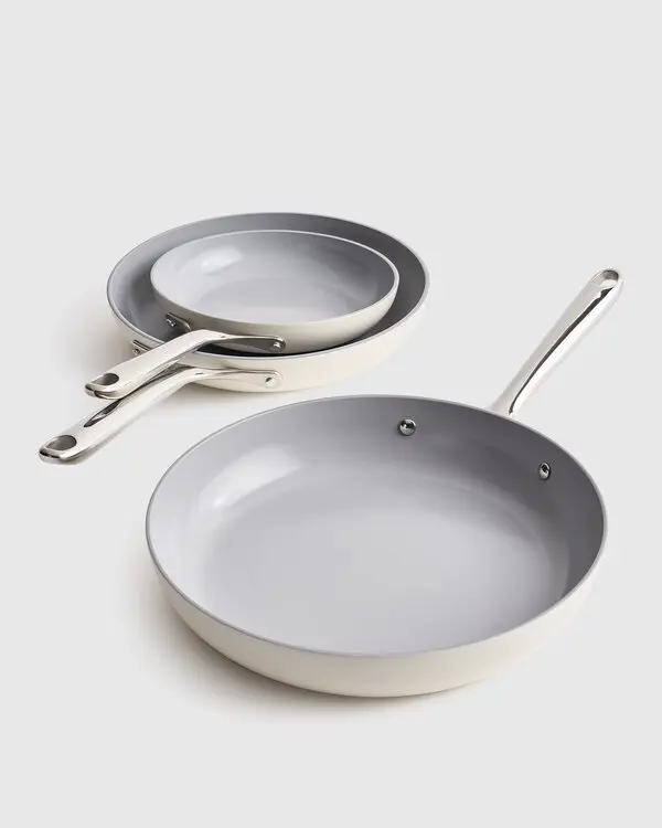 Quince Ceramic Nonstick Frying Pan Set: 8", 10" & 12 - Ivory