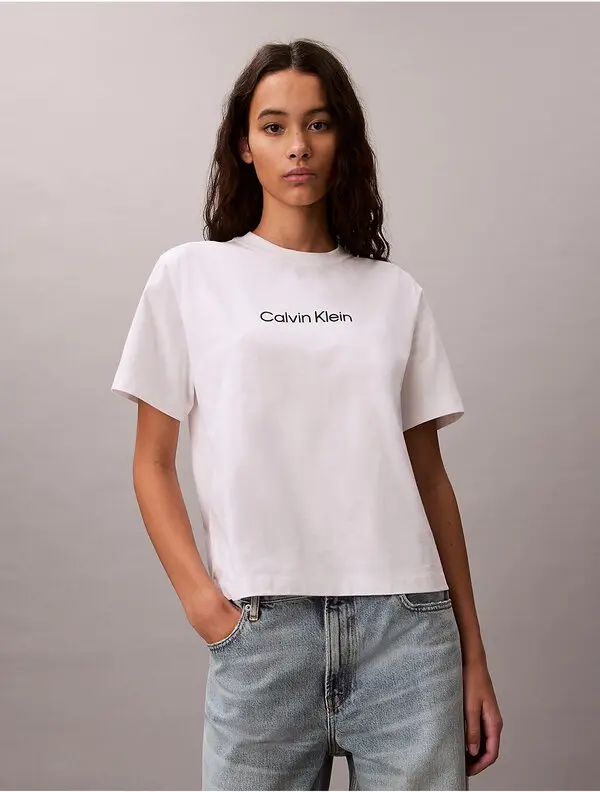 Calvin Klein Standard Logo Boxy Fit Crewneck T-shirt - Bright White