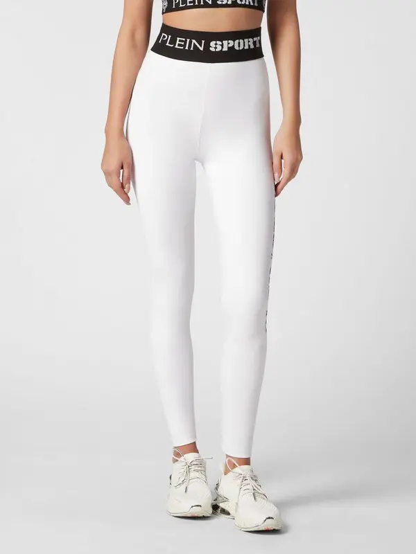 PLEIN SPORT High-waisted Skinny Leggings In Technical Fabric With Logo