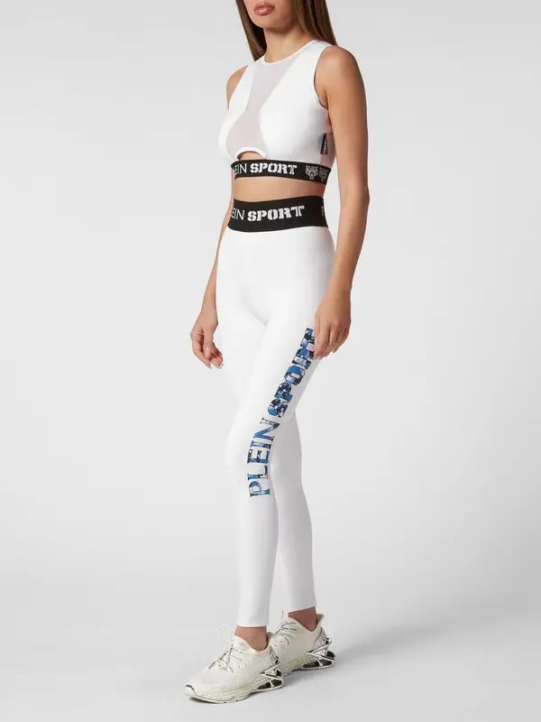 PLEIN SPORT High-waisted Skinny Leggings In Technical Fabric With Logo