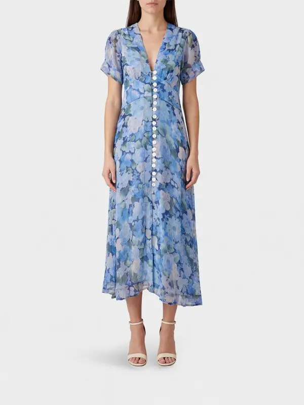 Rixo Novara Floral-print Viscose Midi Chemisier Dress - Blue