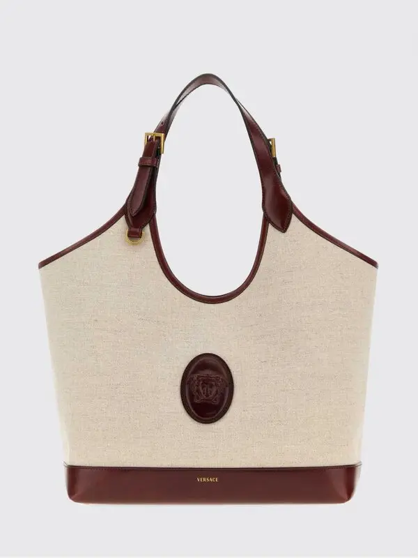Versace Rivière Canvas And Leather Shoulder Bag - Beige