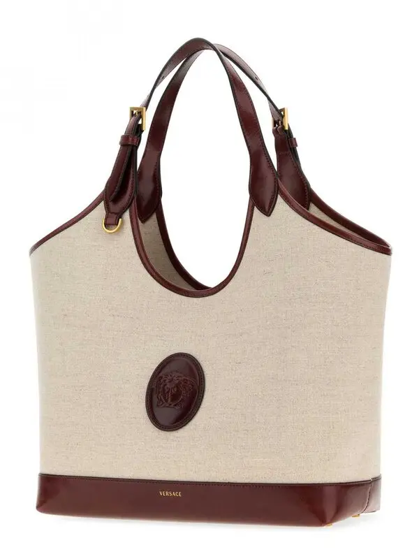 Versace Rivière Canvas And Leather Shoulder Bag - Beige