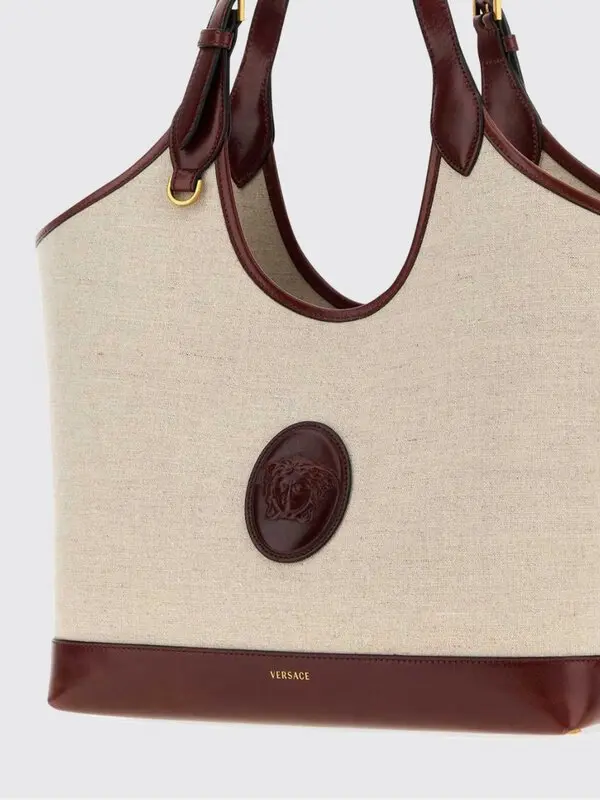 Versace Rivière Canvas And Leather Shoulder Bag - Beige