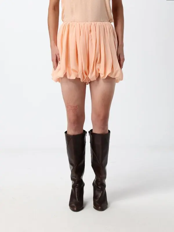 Chloé Pleated Silk Mini Skirt With Mid-rise Waist And Back Slit - Pink