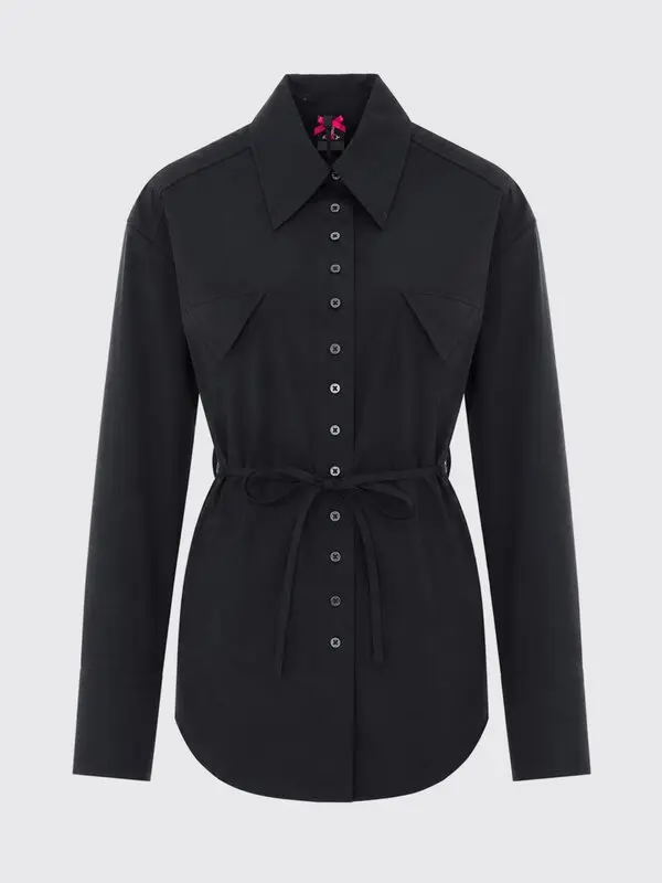 Pinko Cotton And Lyocell Blend Long-sleeved Shirt With Tie-waist Belt