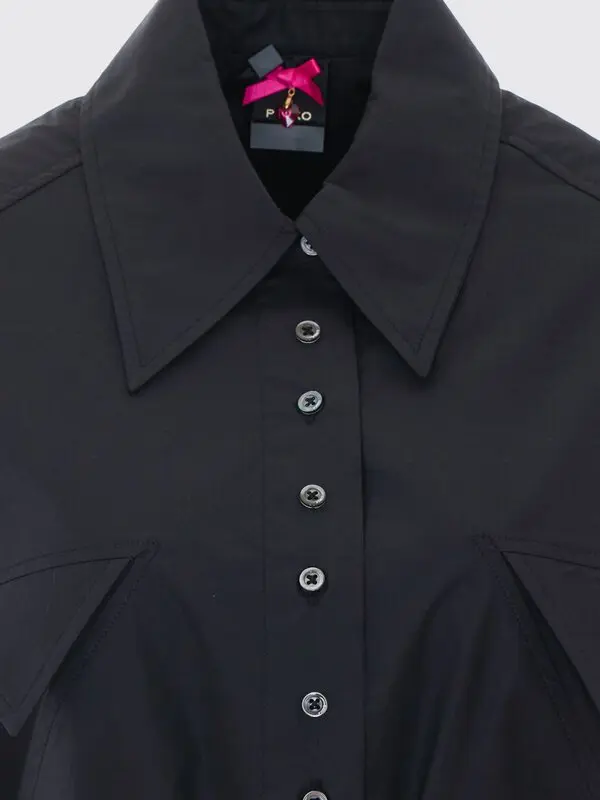 Pinko Cotton And Lyocell Blend Long-sleeved Shirt With Tie-waist Belt