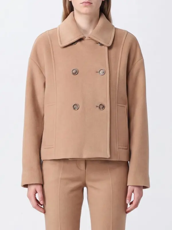 Pinko Double-breasted Wool-blend Peacoat With Dropped Shoulders - Beige