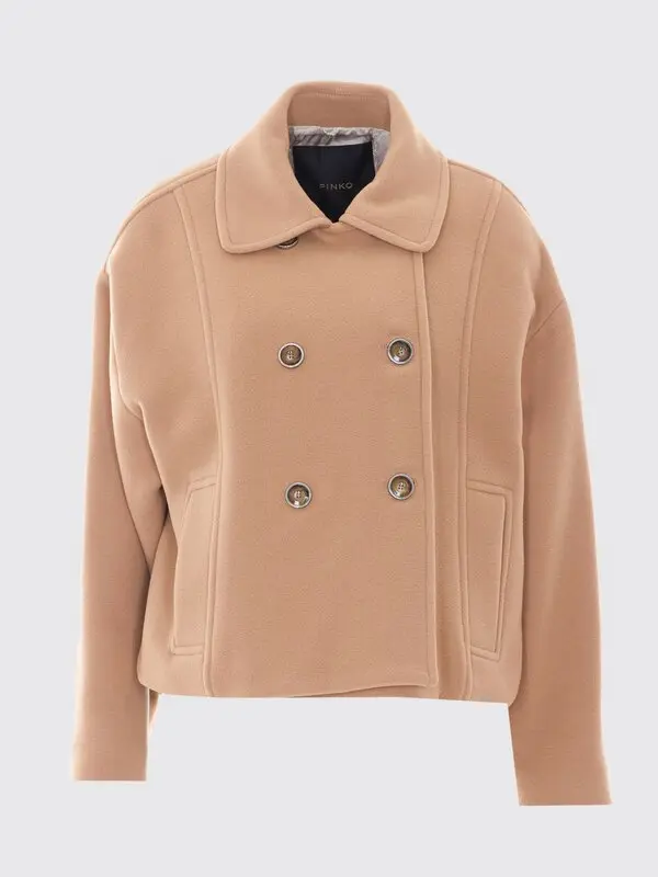 Pinko Double-breasted Wool-blend Peacoat With Dropped Shoulders - Beige