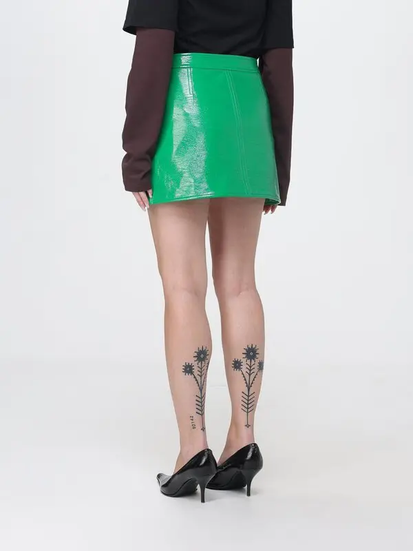 COURREGES Coated Cotton Pencil Mini Skirt With Patent Effect - Green