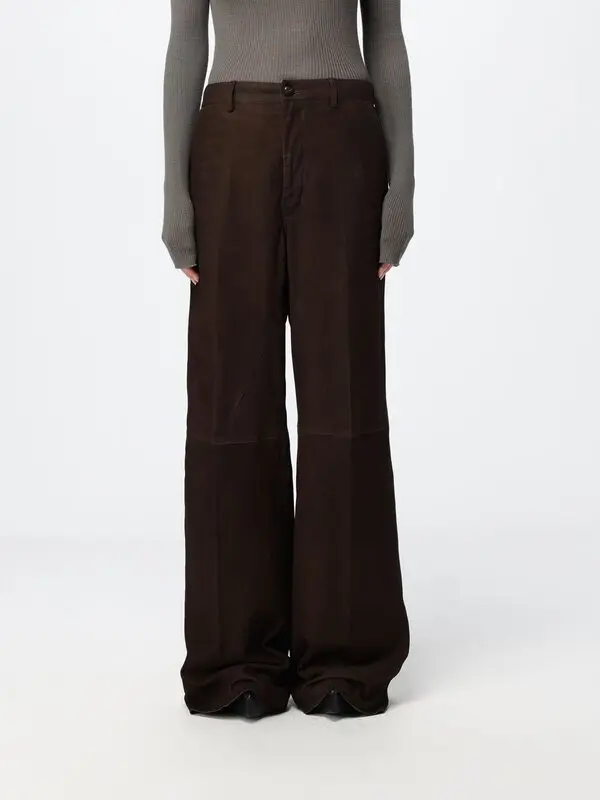 Rick Owens High-waisted Suede Calf Leather Flared Trousers - Mud