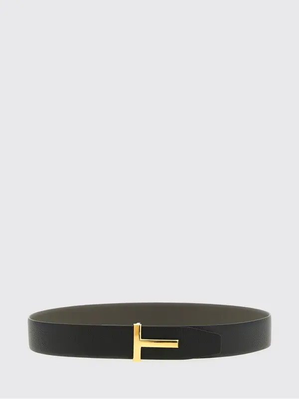 TOM FORD T Icon Reversible Hammered Leather Belt With Monogram Buckle - Multicolor