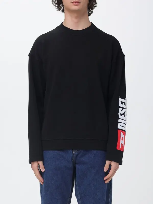 DIESEL® Relaxed Fit Long-sleeved Cotton T-shirt With Contrast Logo - Black