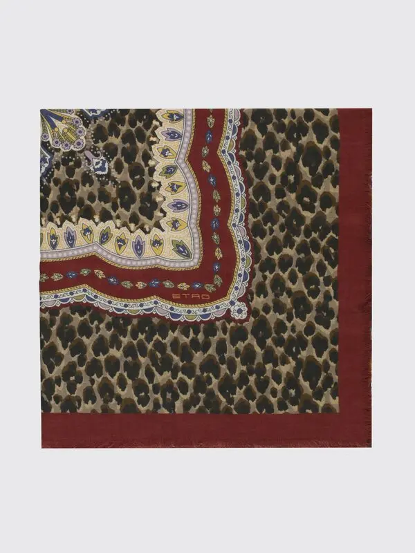 Etro Animal Print Modal And Cashmere Scarf With Fringed Edges - Red