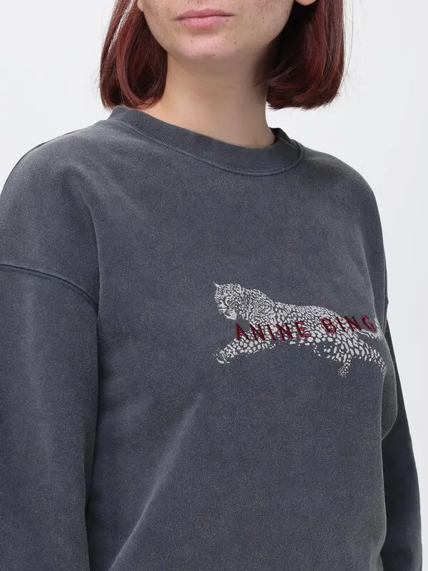 ANINE BING Cotton Crewneck Sweatshirt With Contrast Graphic Print