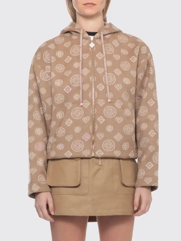 Casablanca Virgin Wool Zip-up Hoodie With Kangaroo Pocket And Logo - Brown