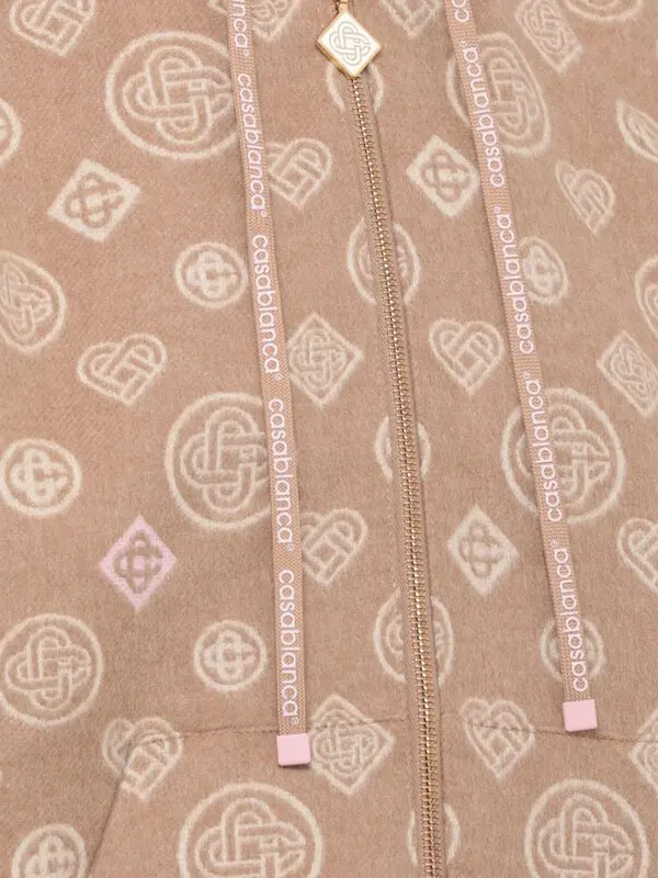 Casablanca Virgin Wool Zip-up Hoodie With Kangaroo Pocket And Logo
