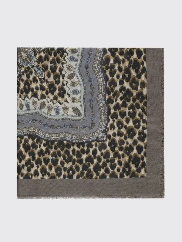 Etro Animal Print Wool, Cashmere And Silk Blend Scarf With Fringes - Brown