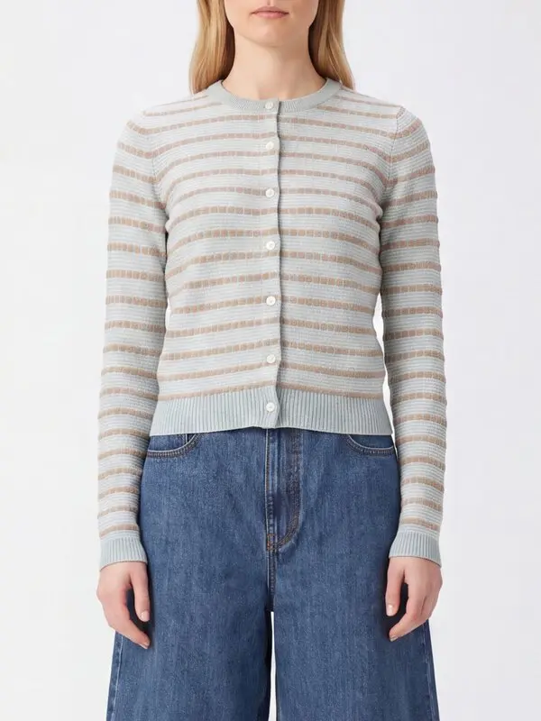 Guest In Residence Striped Crewneck Cardigan In Pure Cashmere With Buttons