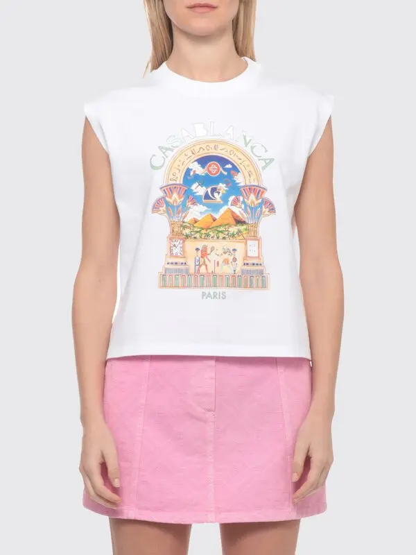 Casablanca Organic Cotton Tank Top With Graphic Print And Logo - White
