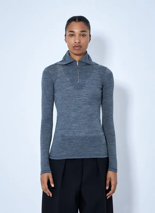 JIL SANDER Long Sleeve Quarter-zip Top - Gray