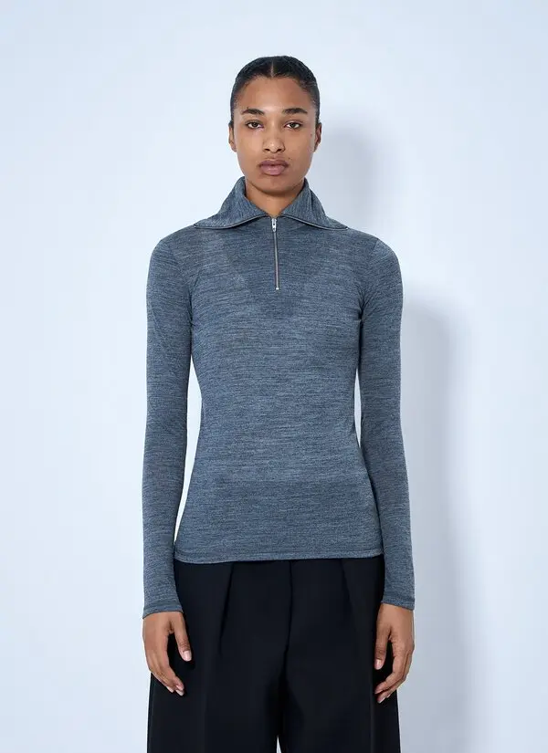 JIL SANDER Long Sleeve Quarter-zip Top - Gray