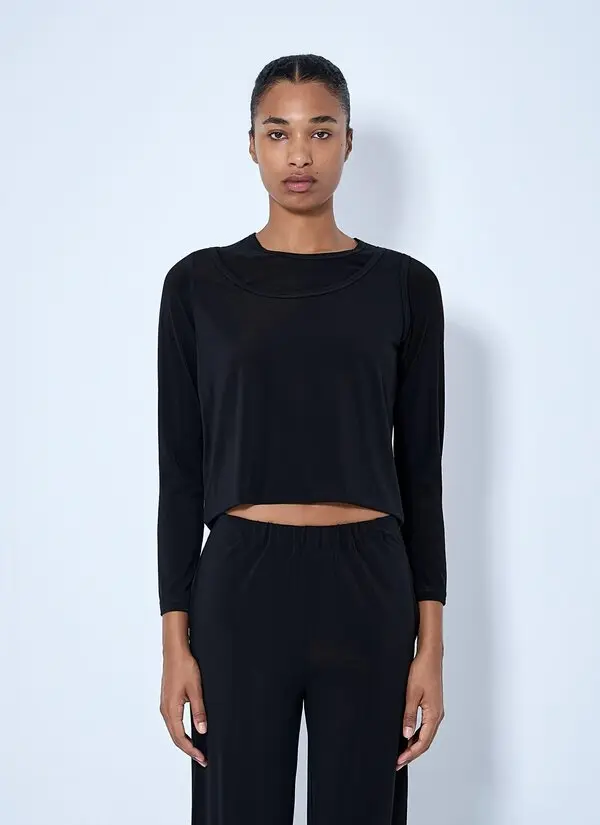Issey Miyake Long Sleeve Cropped Top - Black