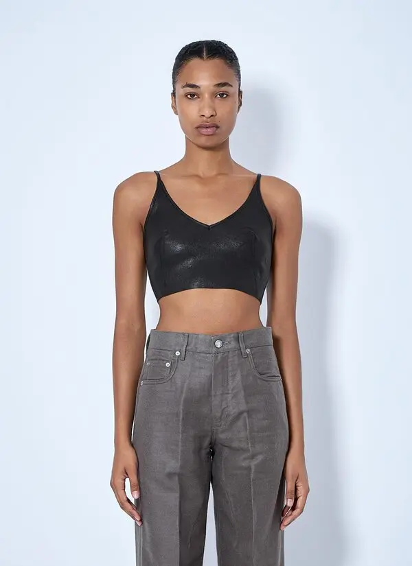Rick Owens Leather Crop Top - Black