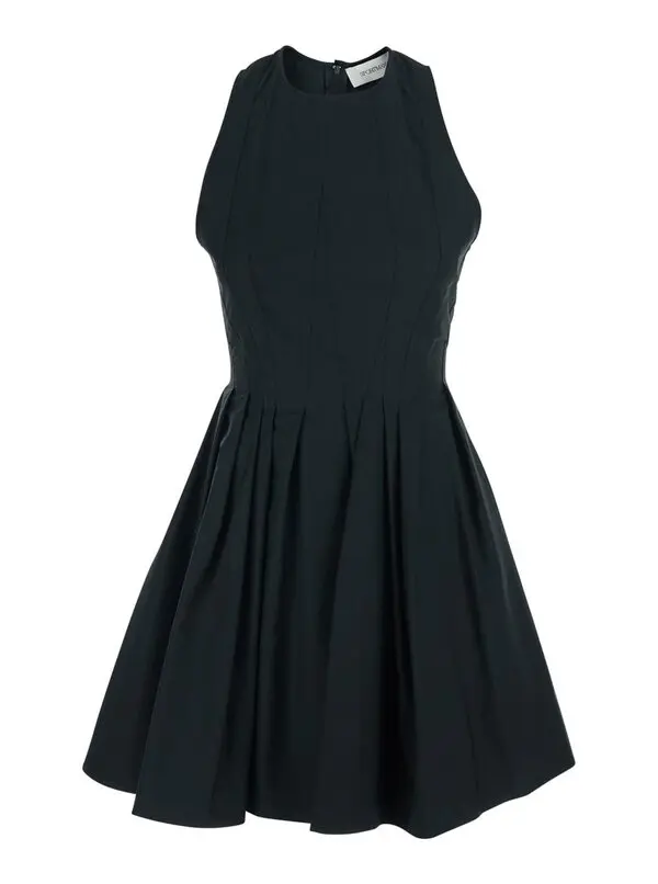 Sportmax Xara' Black Dress With Round Neckline And Pleated Design In Cotton - Multicolor