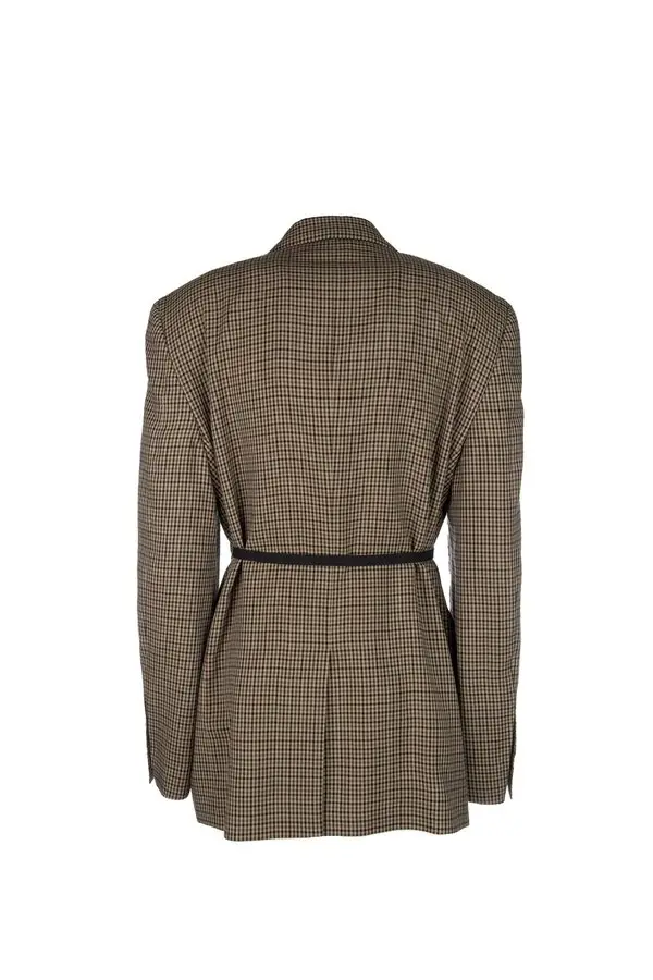 Balenciaga Check Pattern Belted Blazer - Multicolor