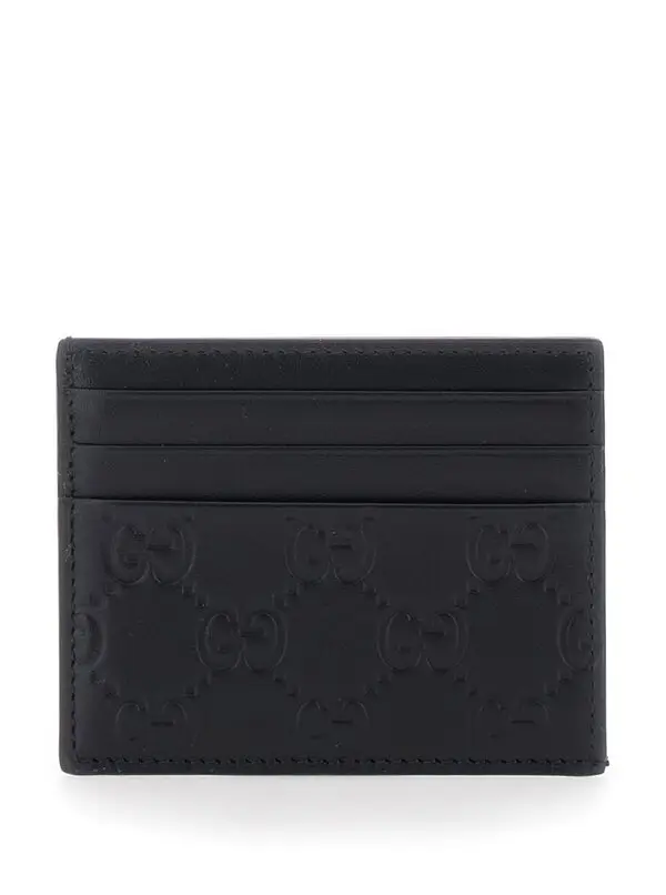 Gucci Black Emblem Card Holder With Gg Motif In Leather For - Multicolor