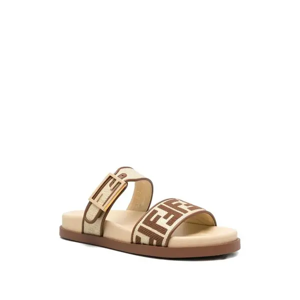 Fendi Ff Logo Double-strap Slides - Cream
