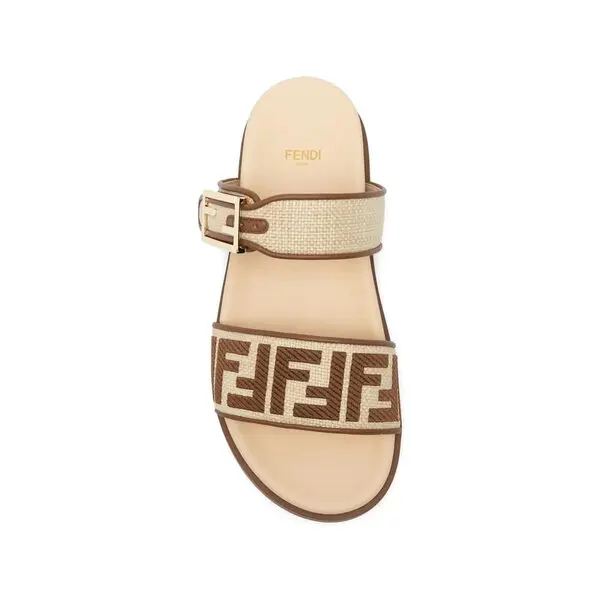 Fendi Ff Logo Double-strap Slides - Cream