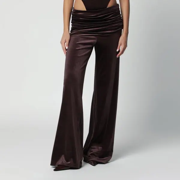Andamane Velvet-effect Trousers With Draped Waistband - Brown
