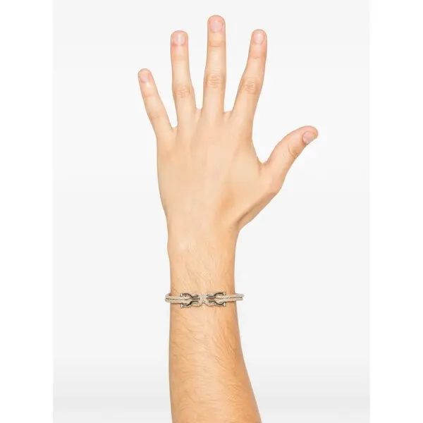 FERRAGAMO Gancini Double-strand Leather Bracelet - Silver