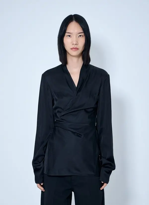 Rick Owens Laura Satin Wrap Top - Black