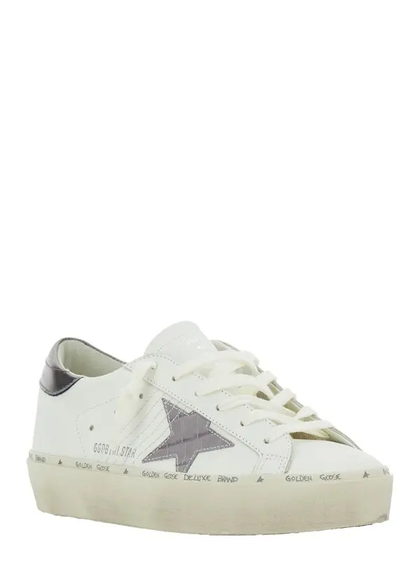 GOLDEN GOOSE Hi Star' White Low Top Sneakers With Star Patch On The Side And Logo Lettering On The Heel In Leather For - Multicolor