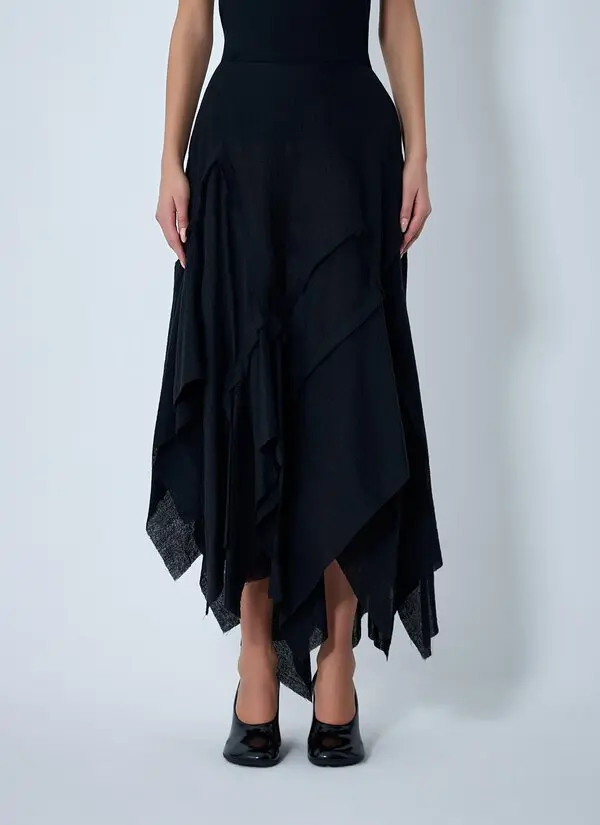 Yohji Yamamoto Gauzed Frilled Midi Skirt - Black