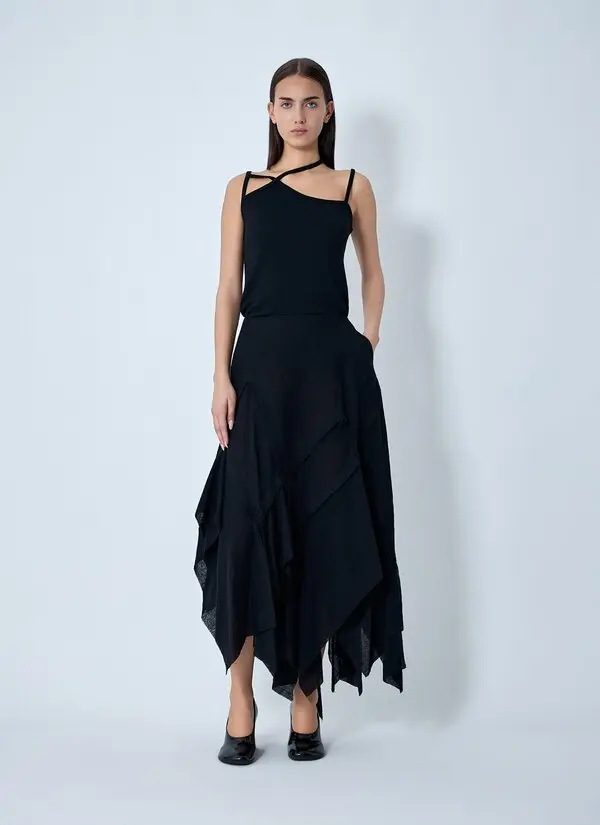 Yohji Yamamoto Gauzed Frilled Midi Skirt