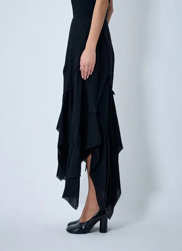 Yohji Yamamoto Gauzed Frilled Midi Skirt