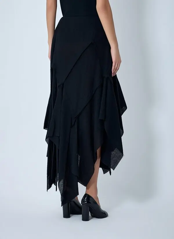 Yohji Yamamoto Gauzed Frilled Midi Skirt