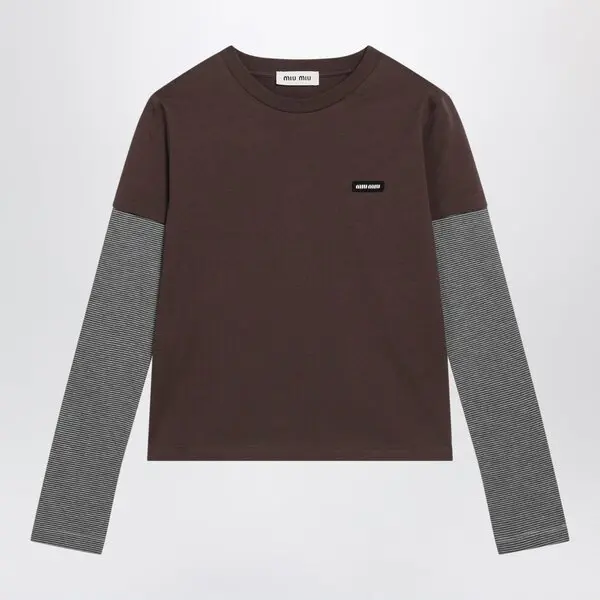 Miu Miu Cotton Jersey Layered T-shirt - Brown