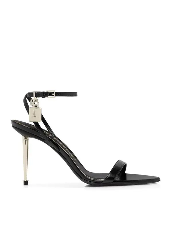 TOM FORD Pointed-toe Sandal With Padlock In Polished Leather - Black