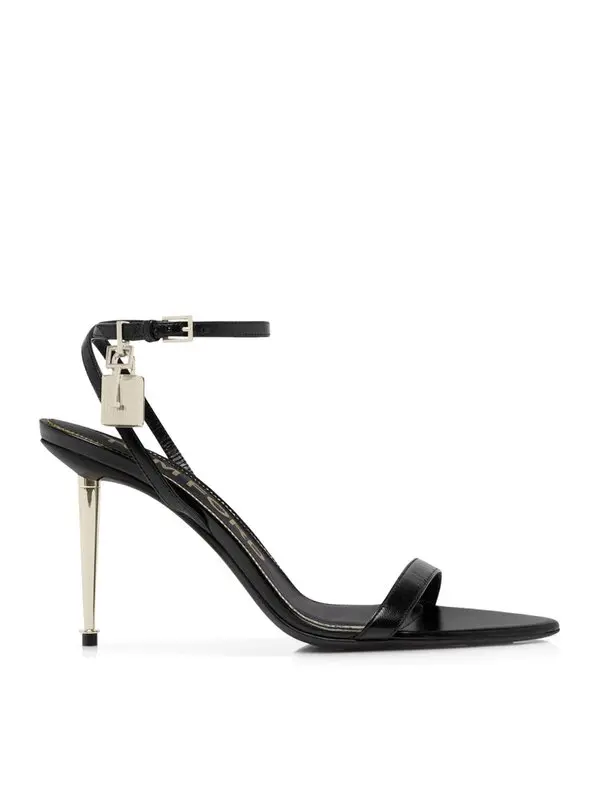 TOM FORD Pointed-toe Sandal With Padlock In Polished Leather - Black