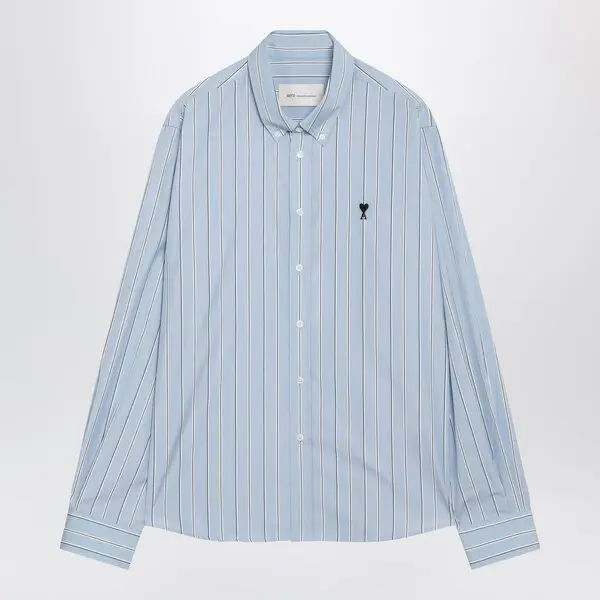 AMI Paris Light Striped De Coeur Shirt - Blue